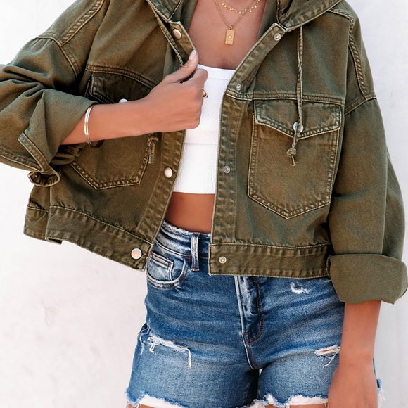 Jackets & Coats | Everly Cropped Green Denim Jacket | Poshmark